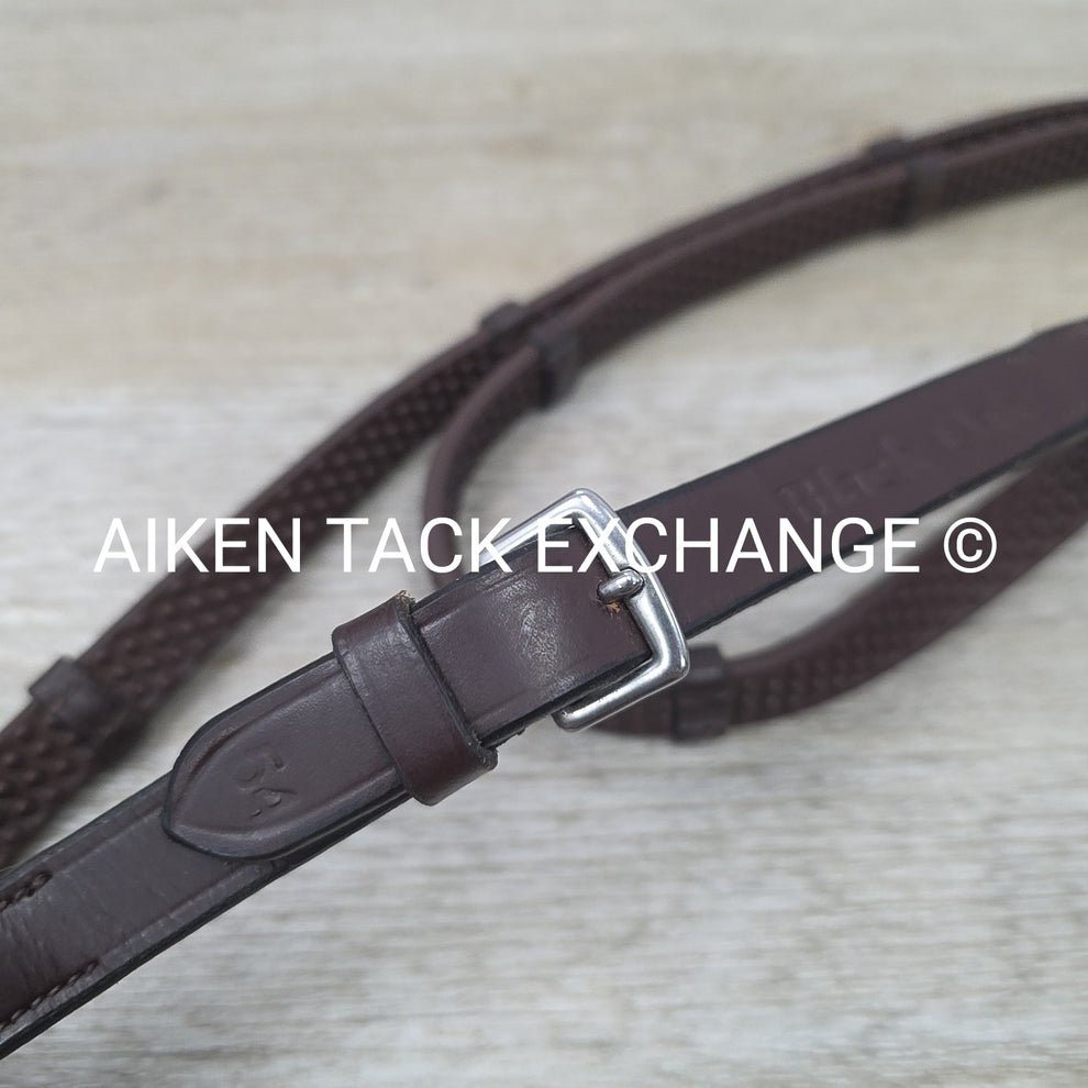 KL Select Black Oak Pebble Grip Reins with Hand Stops, Brown, 54 ...